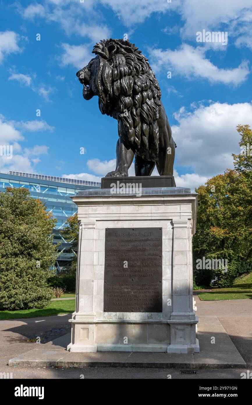 The Maiwand Lion statue in Forbury Gardens Park in centre of Reading ...