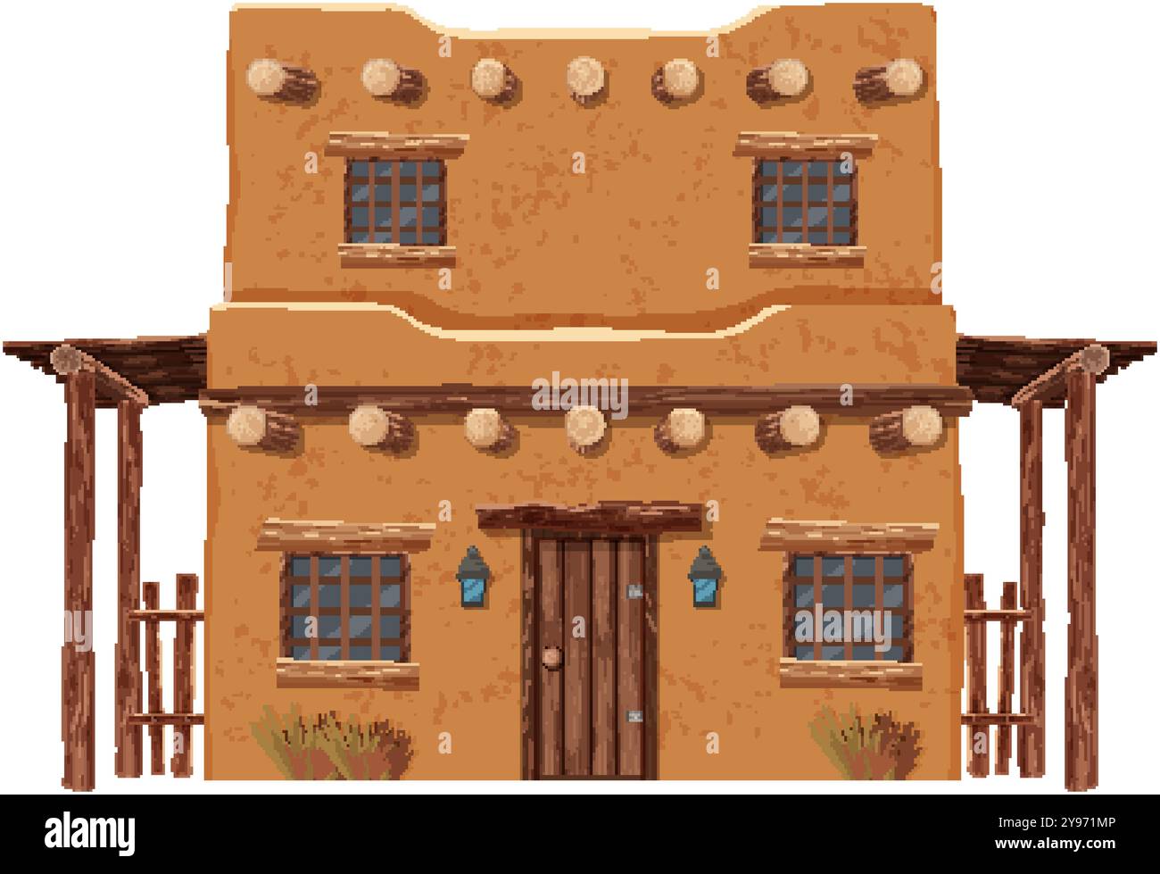 Two-story adobe house with wooden beams Stock Vector Image & Art - Alamy