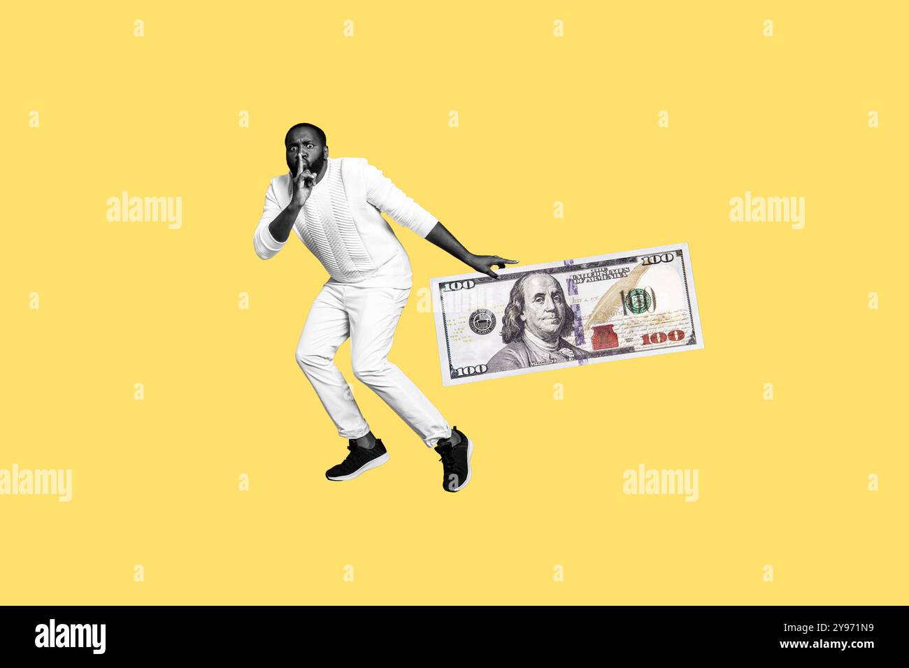 Creative photo collage image young man money finance steal cash keep ...