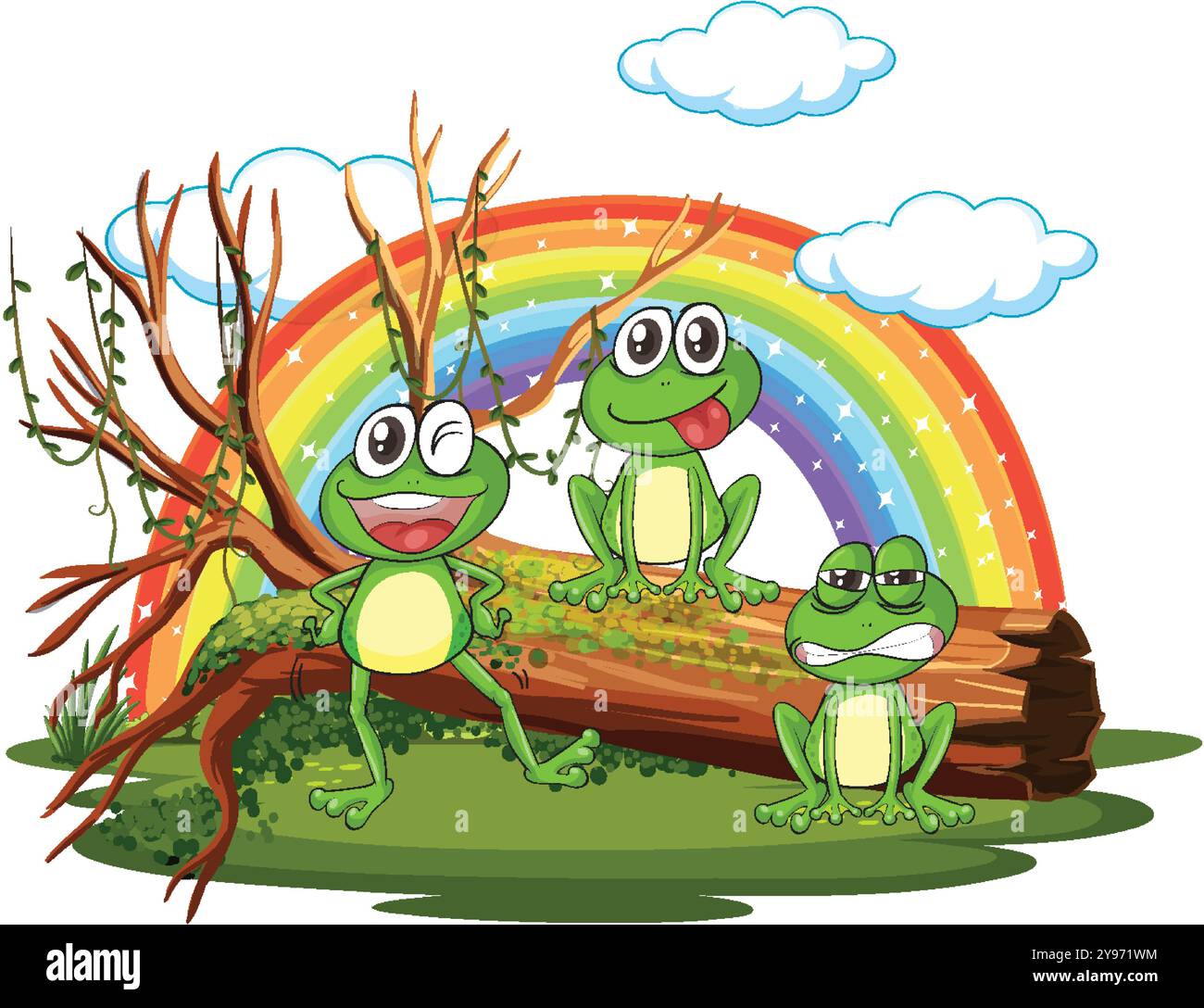 Three cheerful frogs on a log Stock Vector Image & Art - Alamy