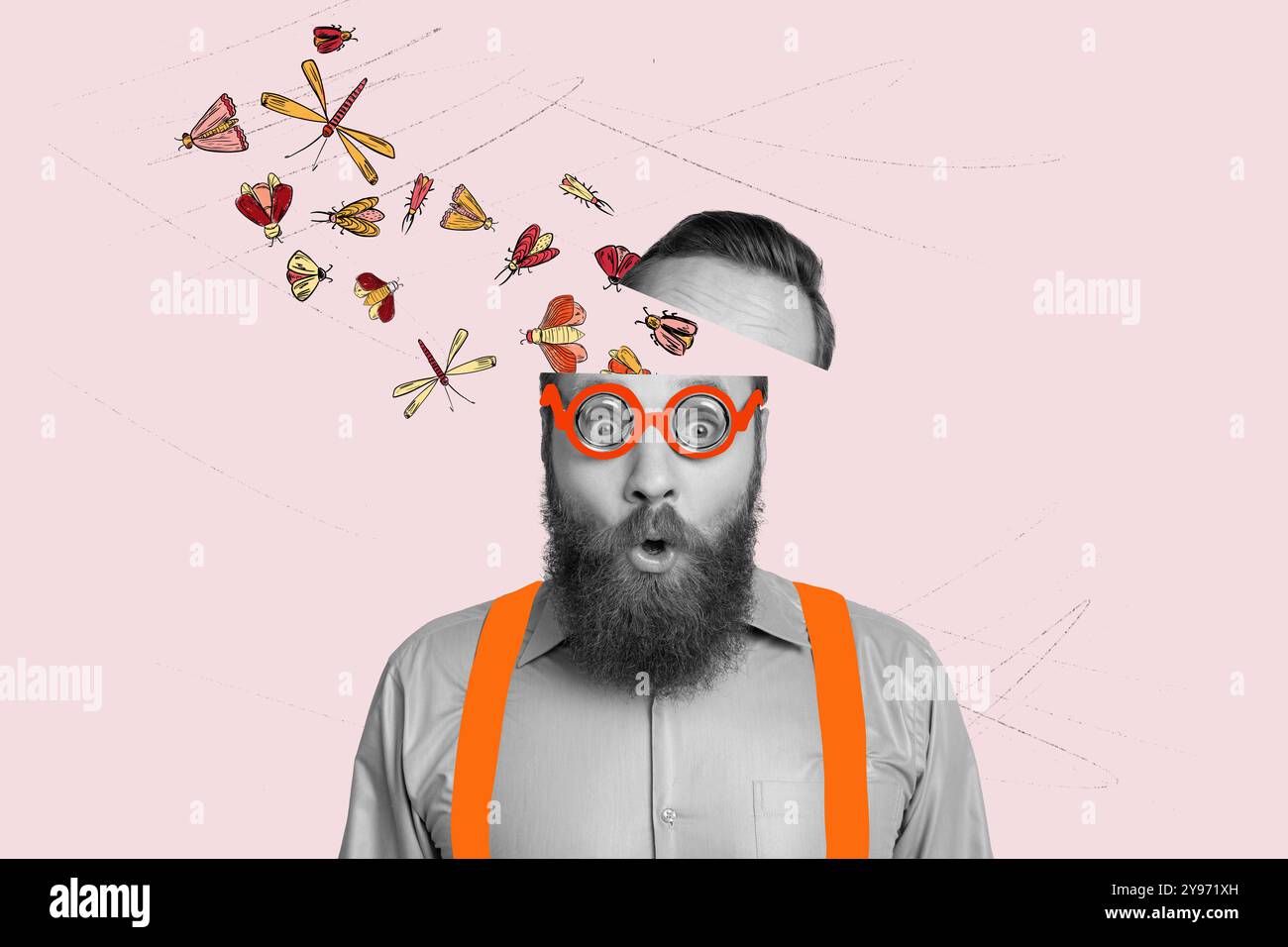Composite photo collage of astonished man wear glasses open mouth ...