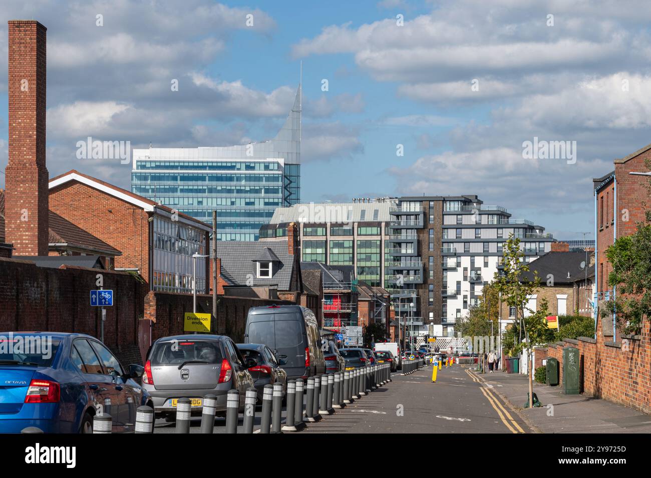 View along Sidmouth Street in the town centre of Reading, Berkshire ...