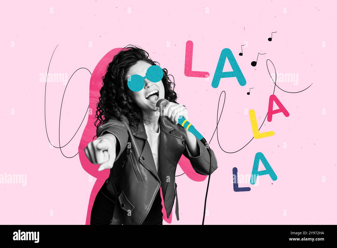 Composite artwork collage image picture of girl sing point finger you ...