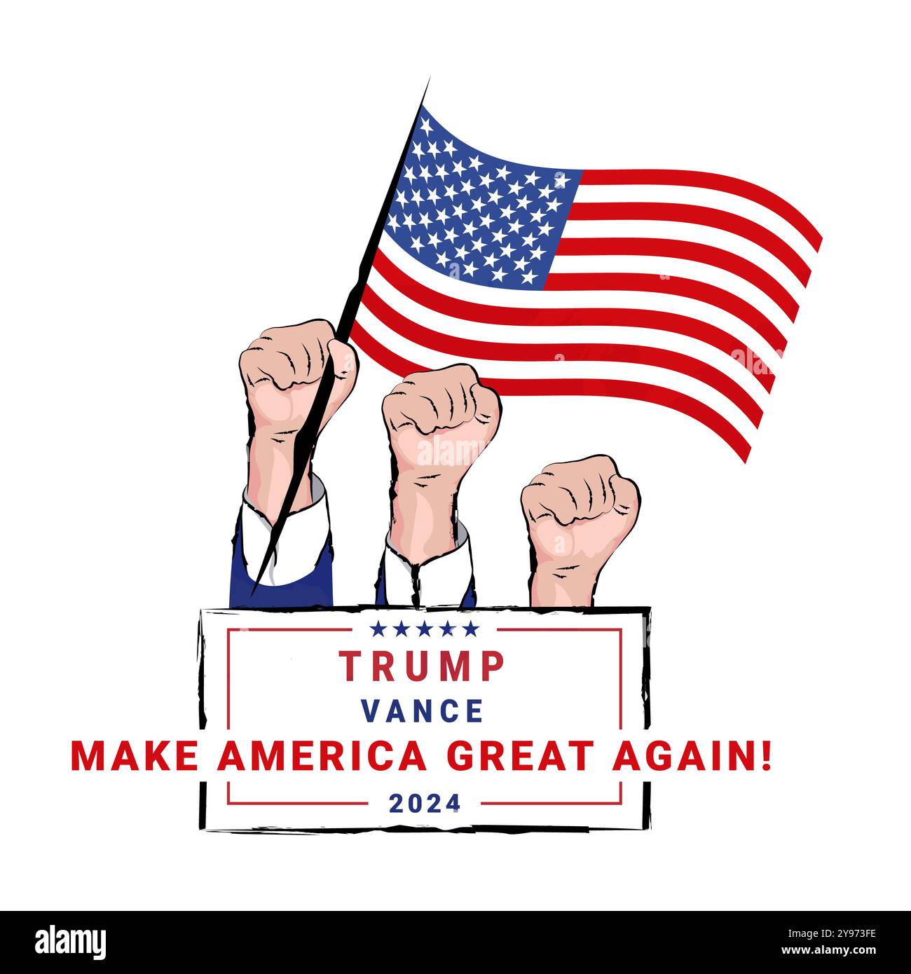 2024 Donald Trump campaign logo with a raised hand and US flag in the ...