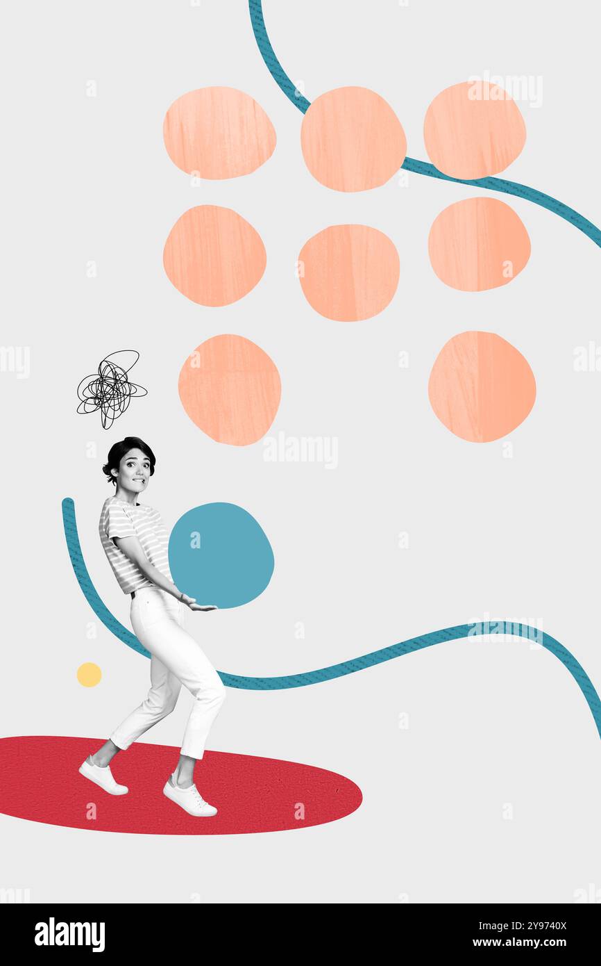 Composite collage picture image of funny young female puzzle solve ...