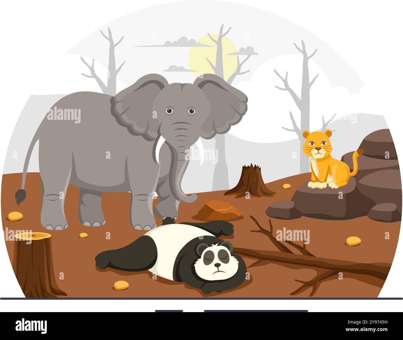 Deforestation Vector Illustration featuring a Felled Forest with Trees Burning, Creating ...