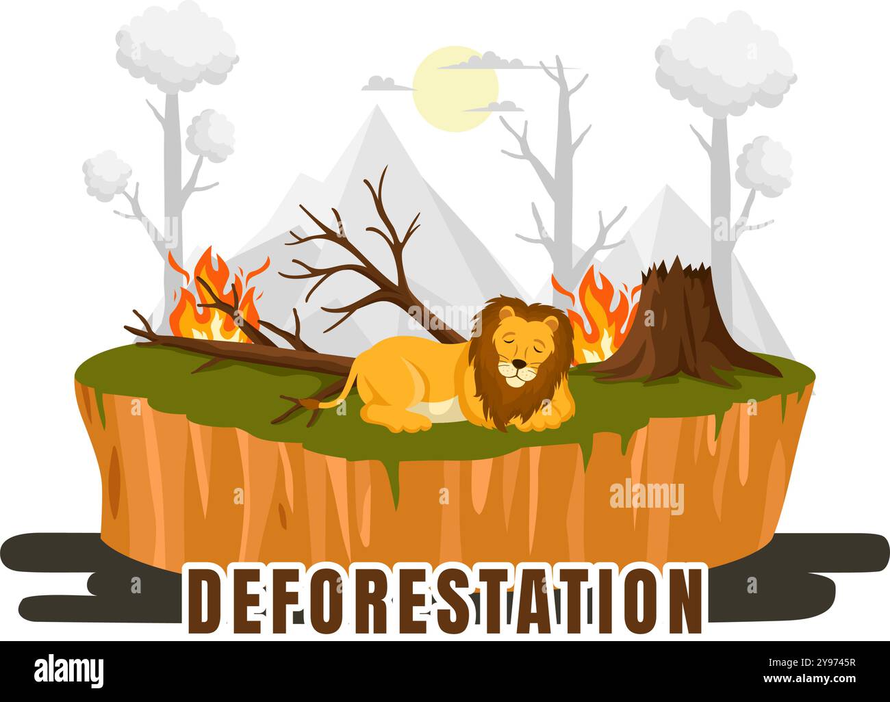 Deforestation Vector Illustration featuring a Felled Forest with Trees Burning, Creating ...