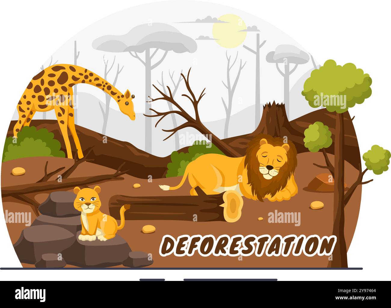 Deforestation Vector Illustration featuring a Felled Forest with Trees Burning, Creating ...