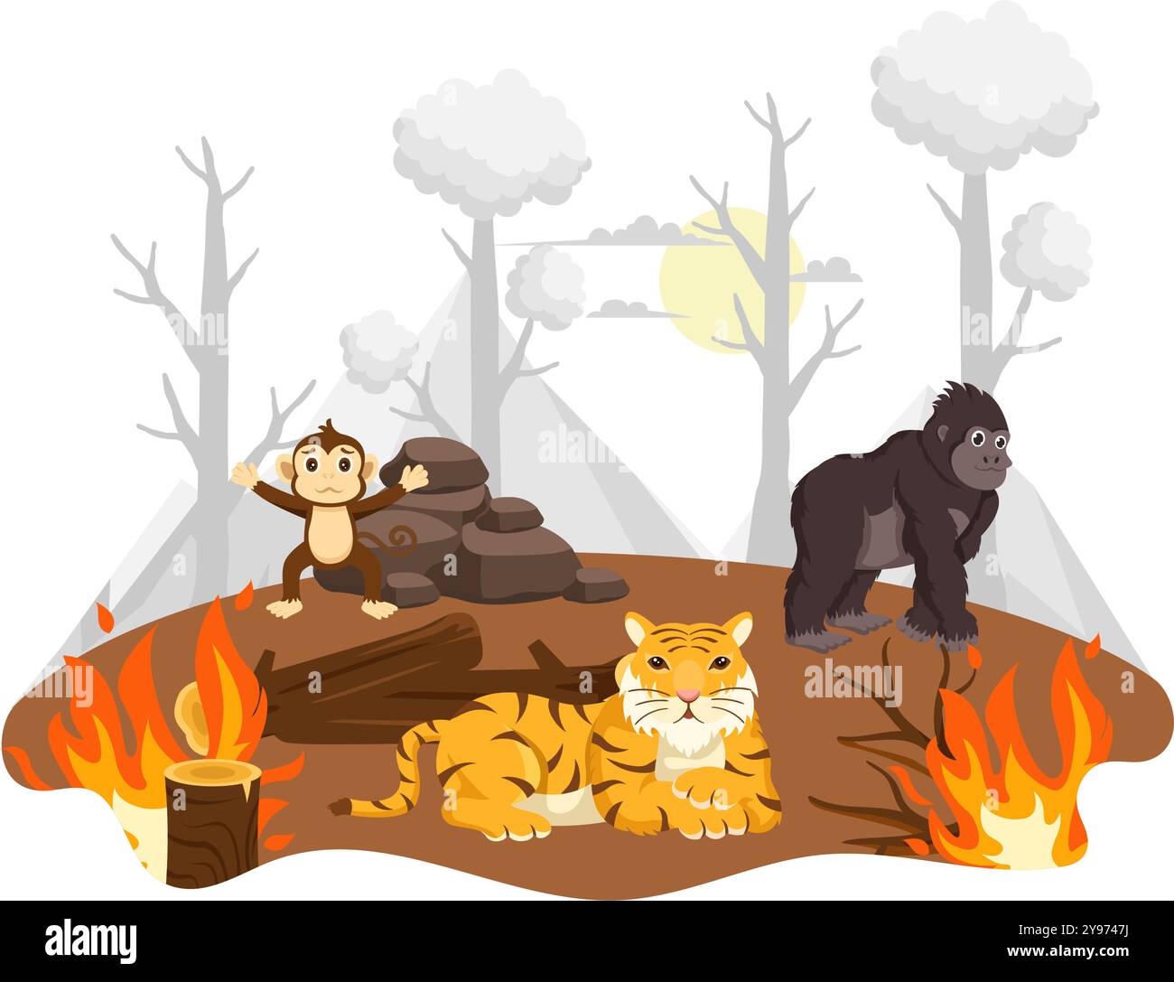 Deforestation Vector Illustration featuring a Felled Forest with Trees ...