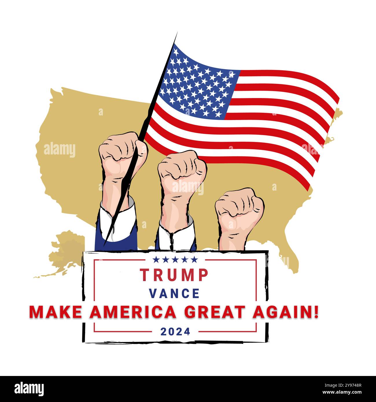 2024 Donald Trump campaign logo with a raised hand and US flag in the ...