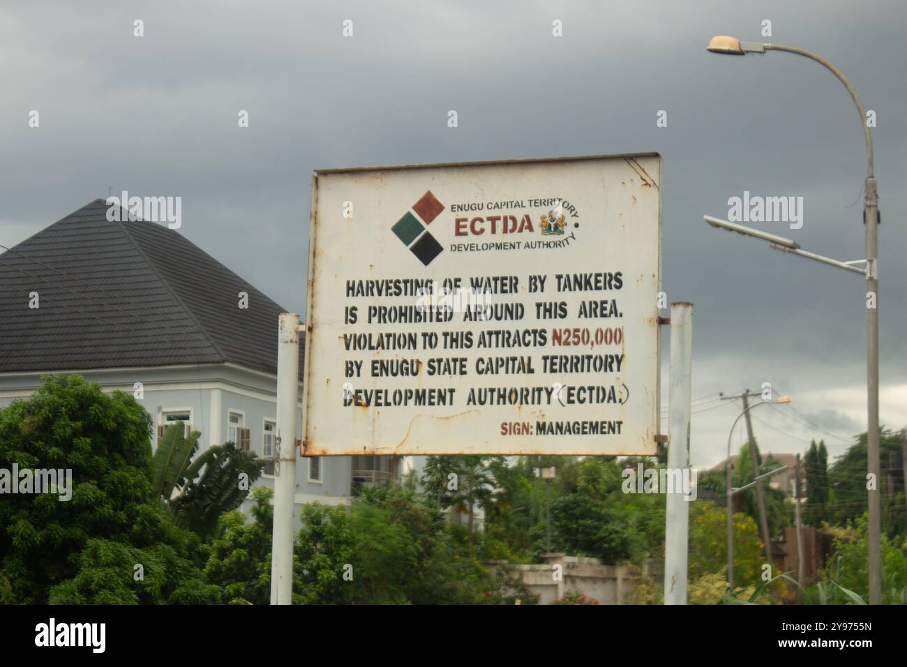 A Signboard From The Ectda Instructing Tankers To Stop Drawing Water