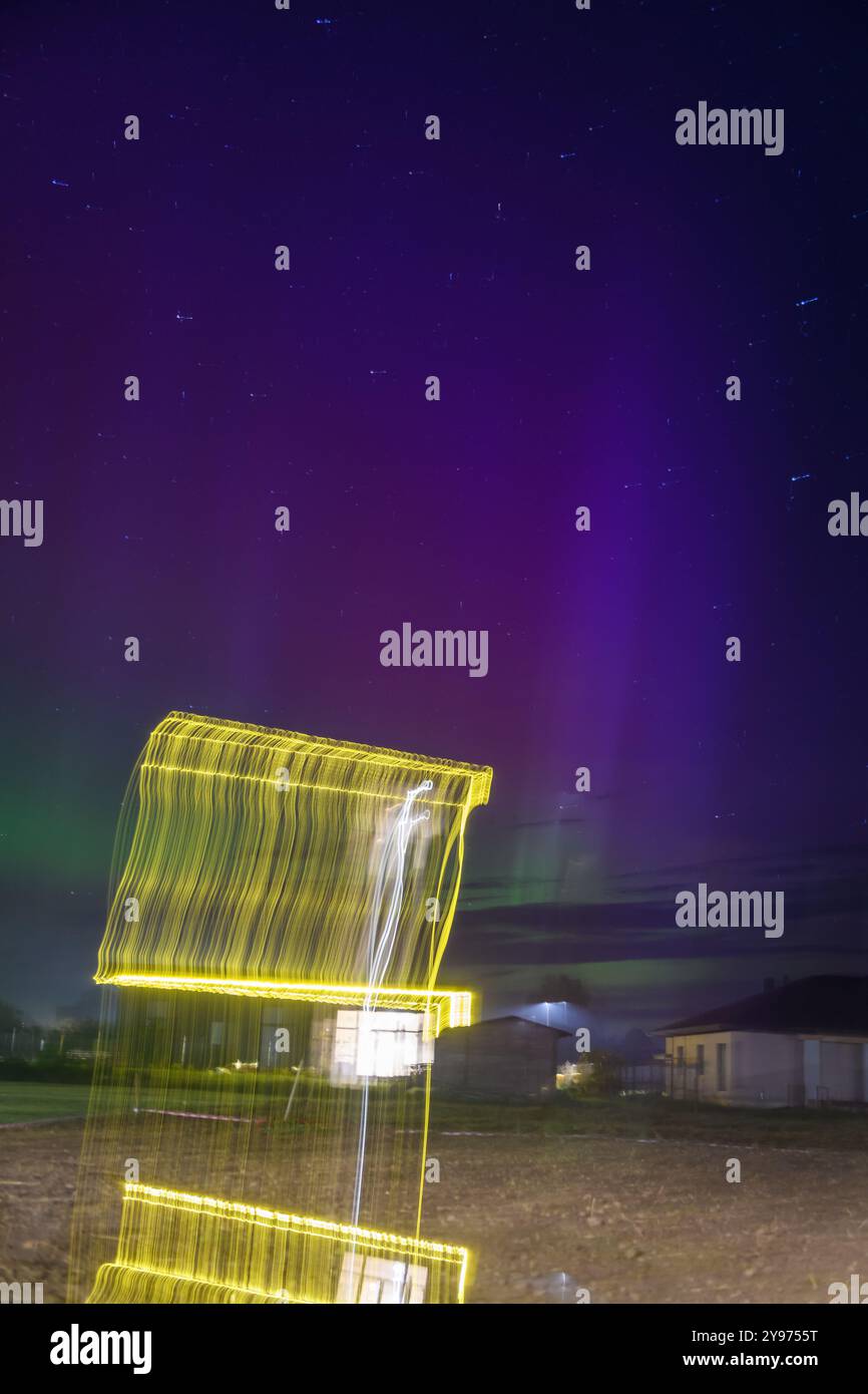 CARNIKAVA, LATVIA. 8th October 2024. Northern lights, aurora borealis ...