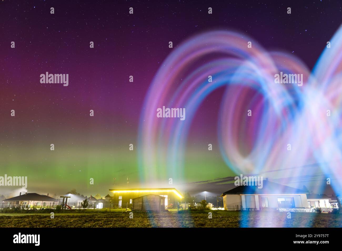 CARNIKAVA, LATVIA. 8th October 2024. Northern lights, aurora borealis ...