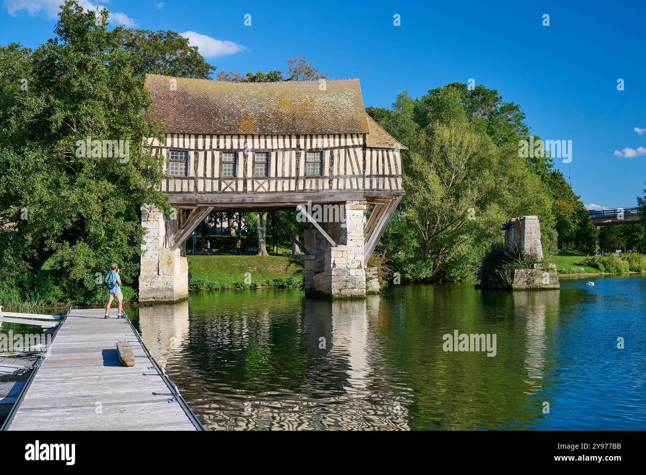 Vernon (Normandy, northern France): aerial view of the Vieux Moulin on ...