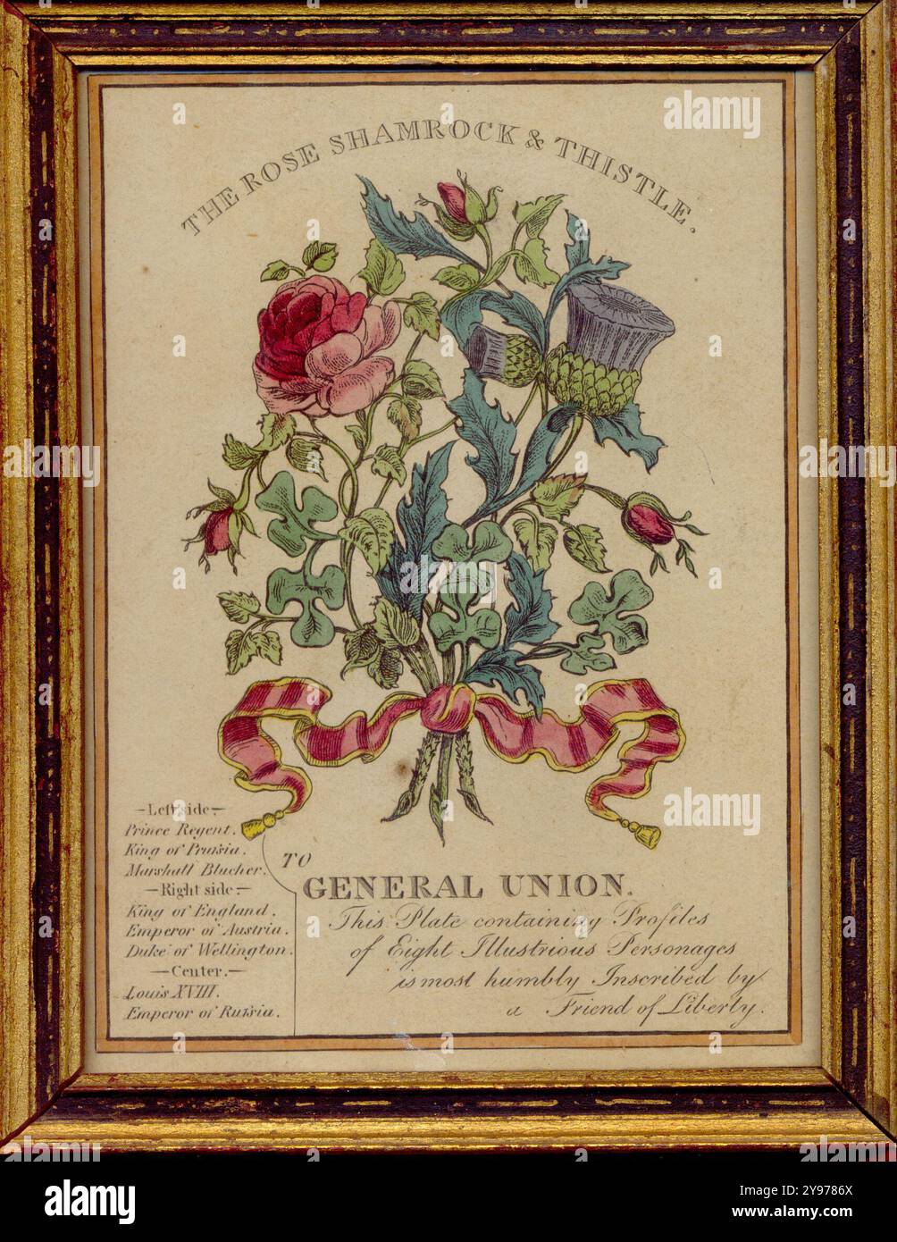 Hand coloured puzzle picture titled The Rose, Shamrock & Thistle ...