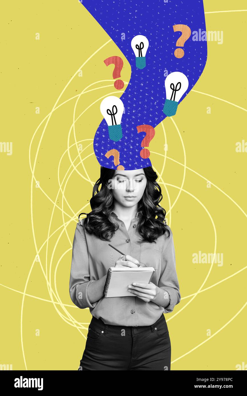 Sketch image composite artwork of collage of young lady student smart ...