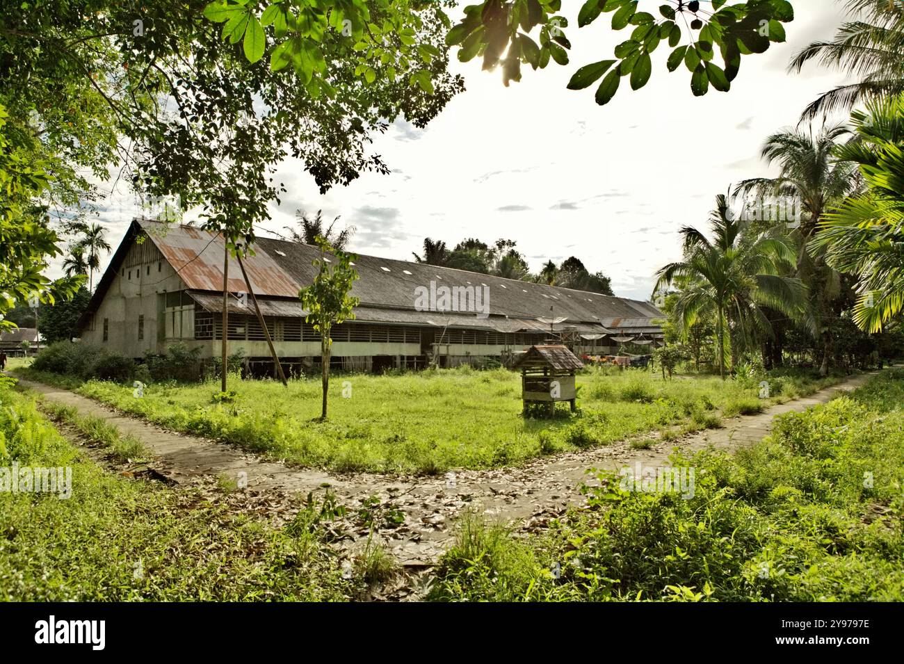 The longhouse of Melapi Patamuan, which is built and inhabited by Dayak ...
