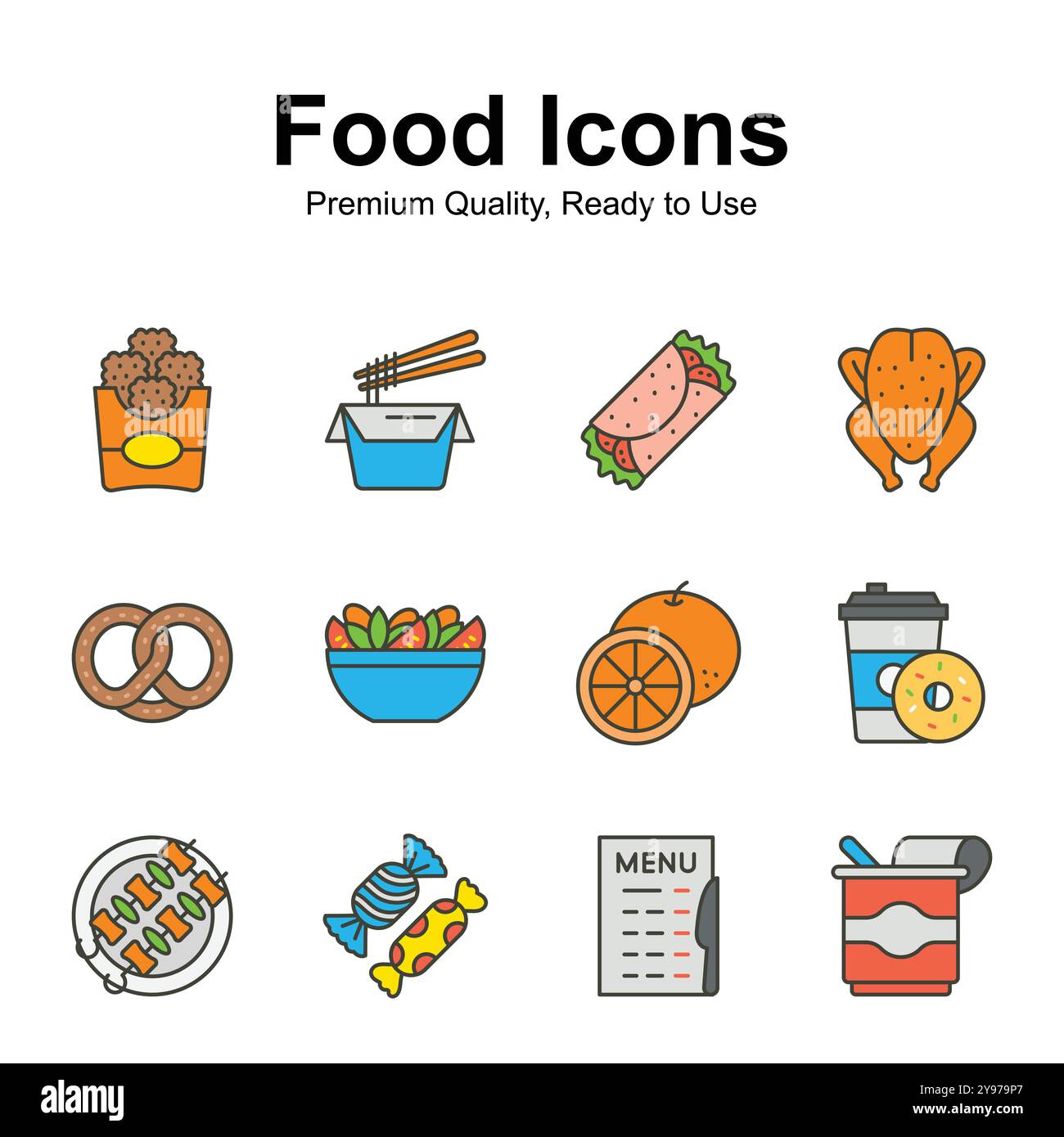Pack of food icons in modern style, isolated on white background Stock ...