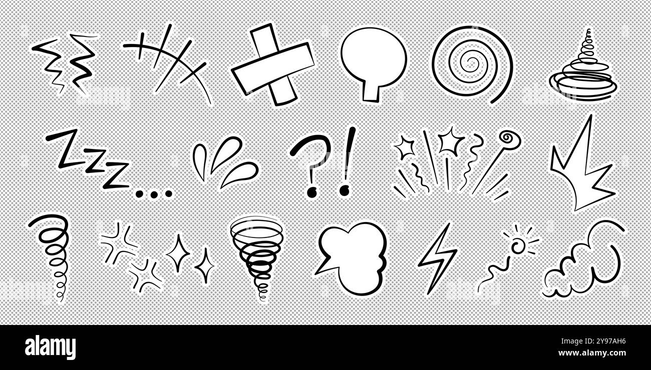 Manga or anime comic emoticon element graphic effects hand drawn doodle ...