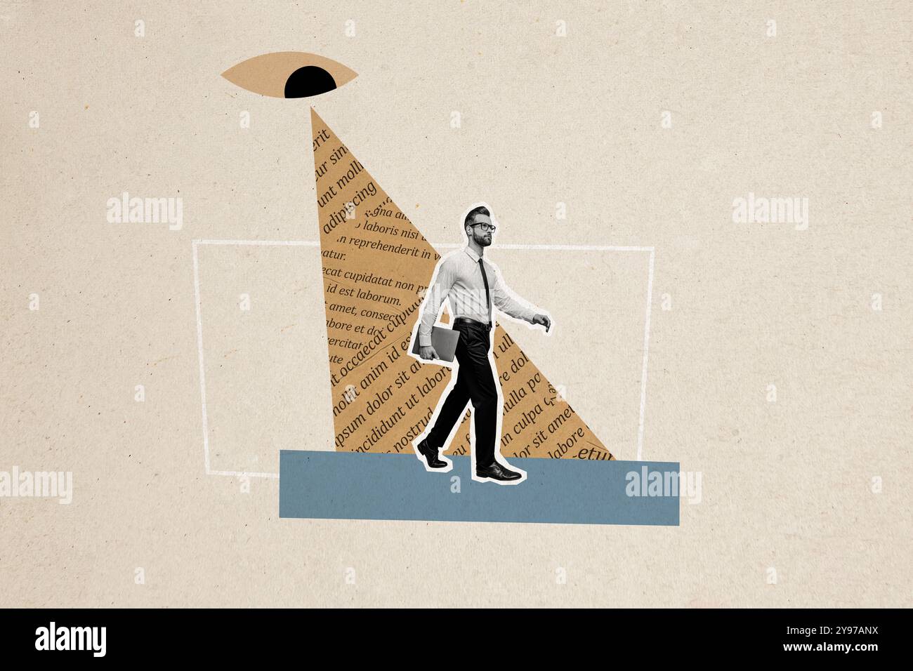 Composite photo collage of serious businessman hold laptop walk ufo ...