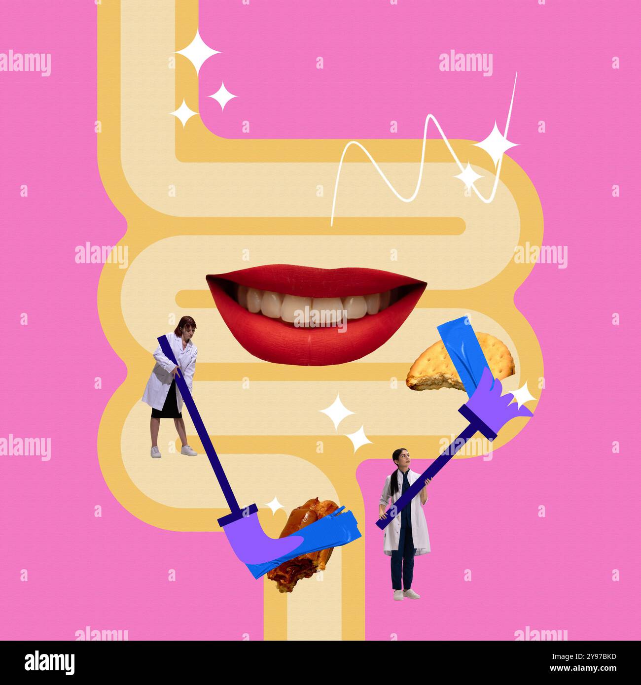 Clean digestive system with doctors working to remove blockages ...