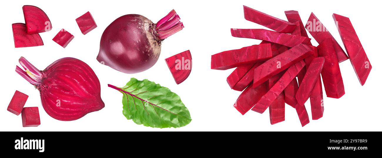 beetroot half and slice isolated on white background with full depth of ...