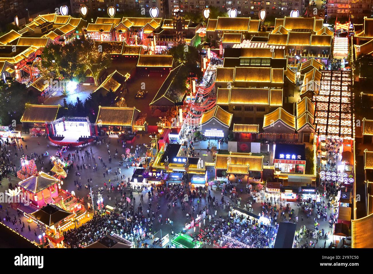 Aerial photo shows the night view of the North Market in Shenyang City ...