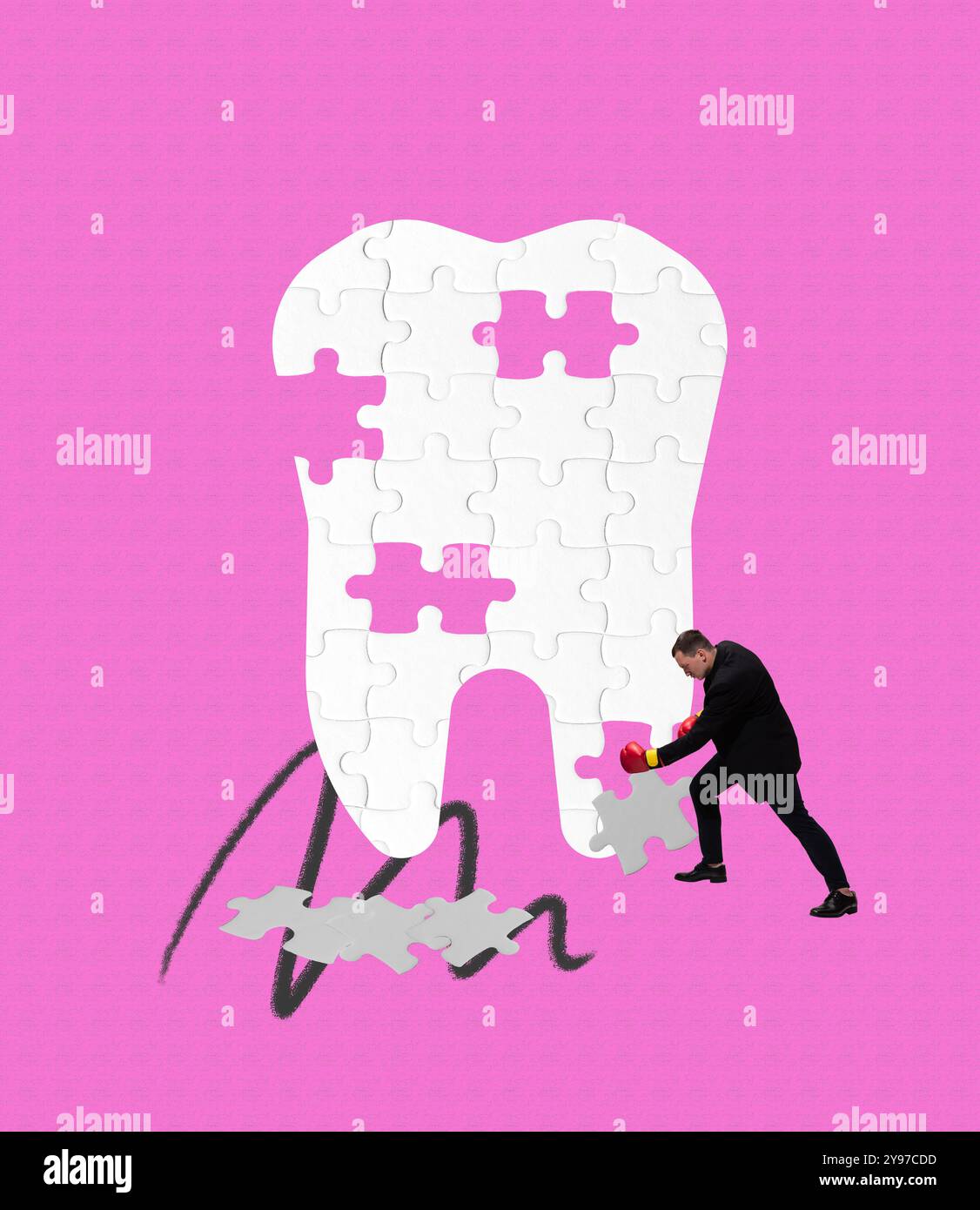 Tooth made of puzzles, with person inserting piece. Dental care and ...