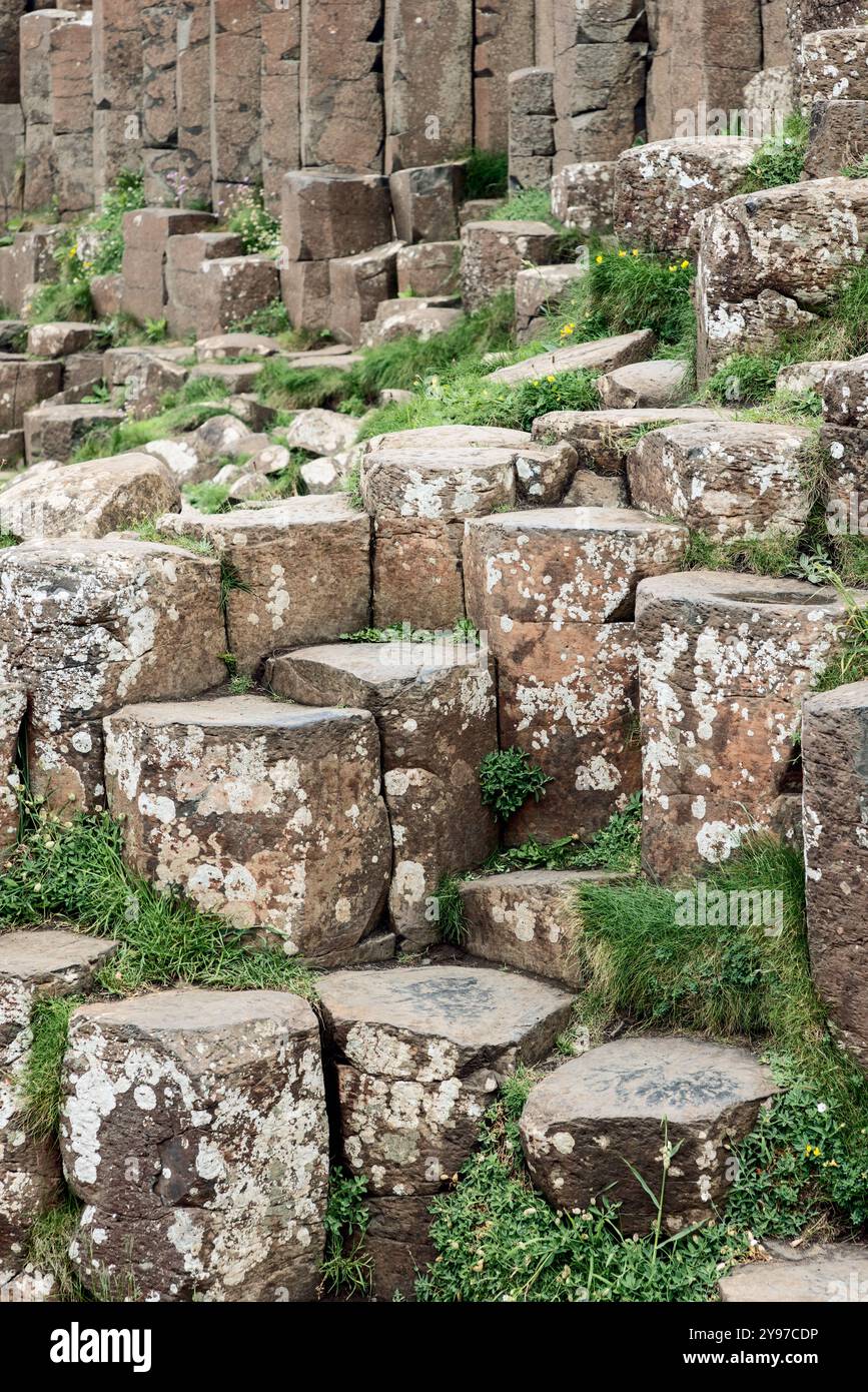 Vertical view of hexagonal basalt columns at Giant's Causeway, Northern ...