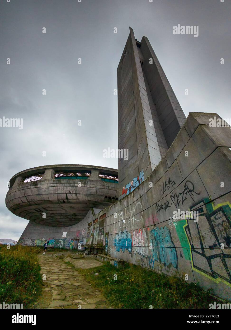 The Memorial House of the Bulgarian Communist Party sits on Buzludzha Peak. Abandoned communist ...