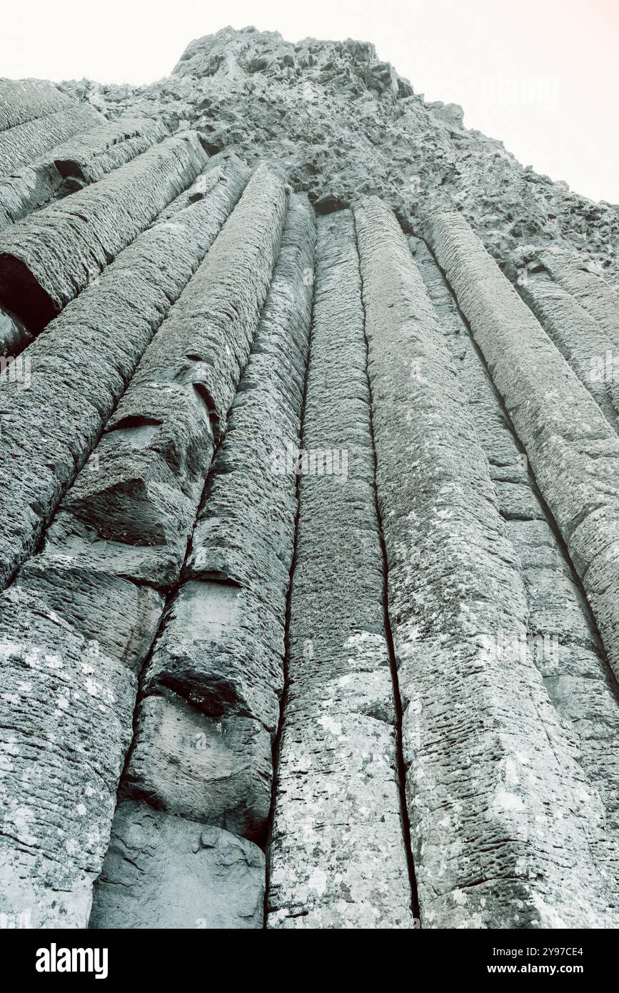 A vertical black and white photo with a vintage effect, showcasing ...