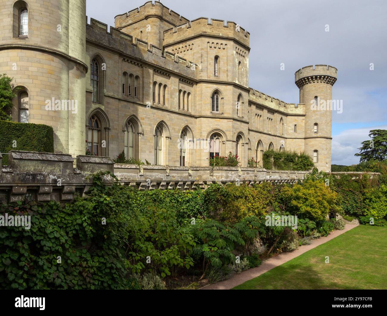 Exterior of Eastnor Castle, a 19th century mock castle, Ledbury ...