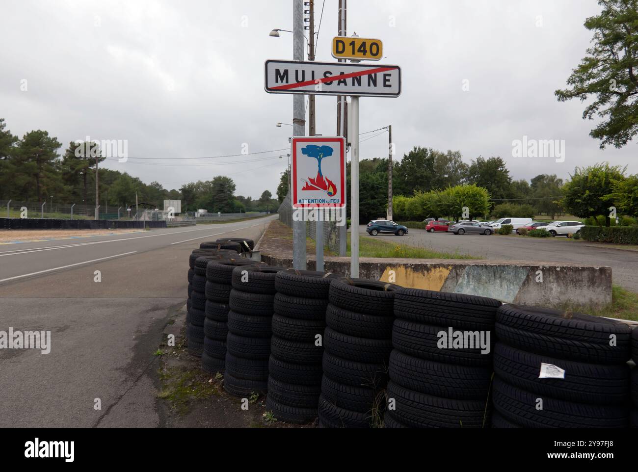 Road Sign for the Villager of Mulsanne, on the D140, showing a section ...