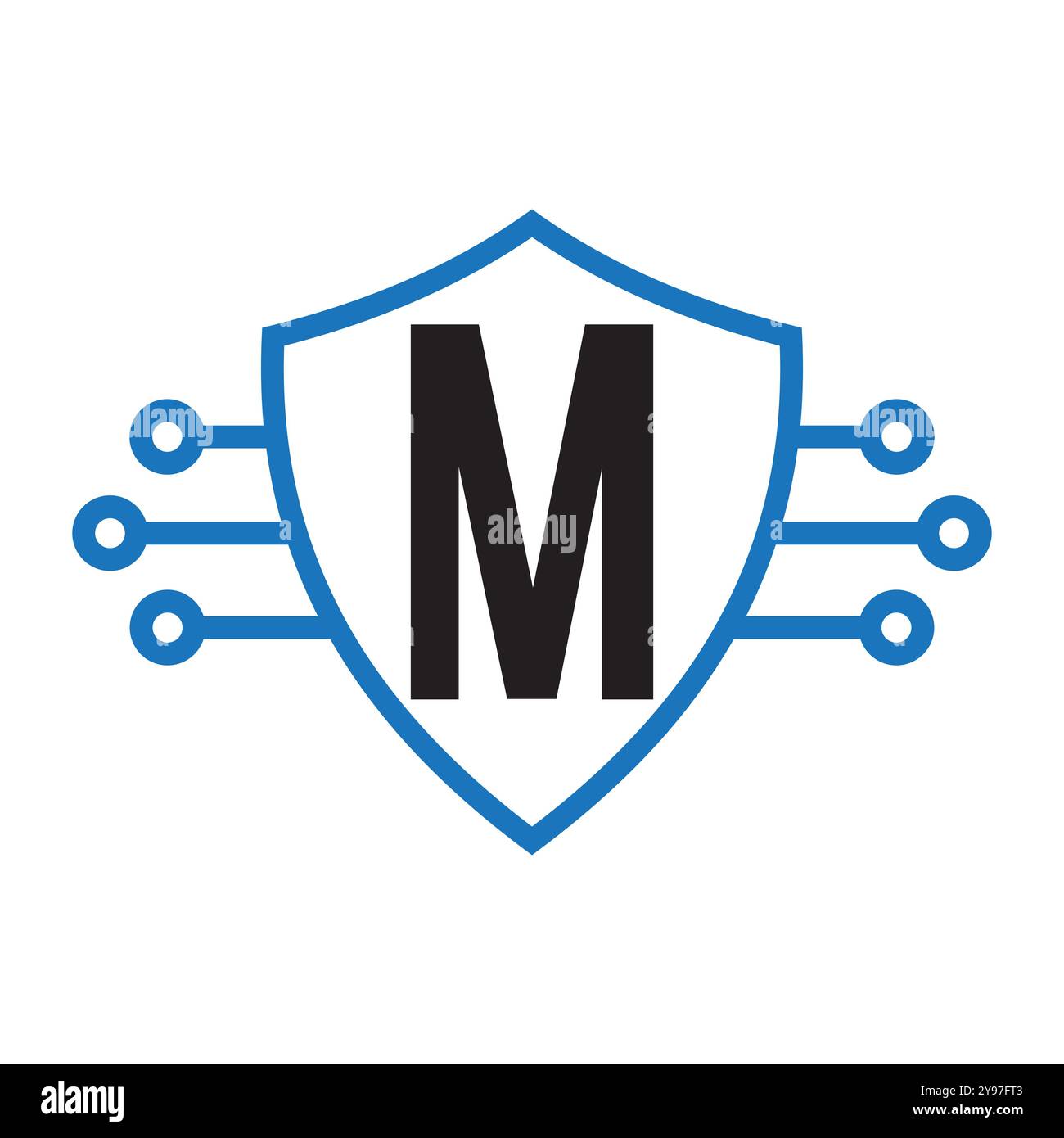 Technology On Letter M With Shield Symbol Vector Template Stock Vector ...