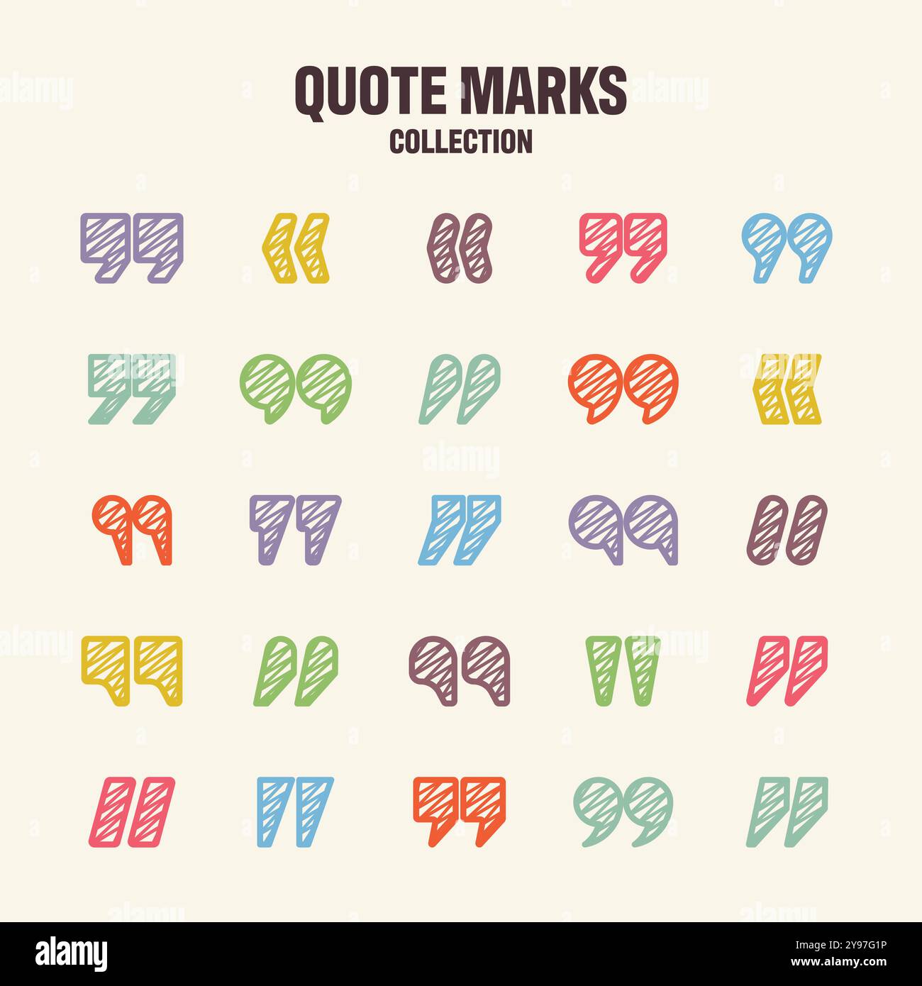 Hatched text quotation marks. Hand drawn quotes icon. Typographic ...