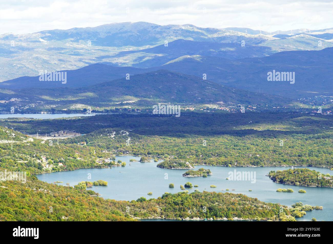 Lake with islands, uneven coastline, untouched forests and majestic ...