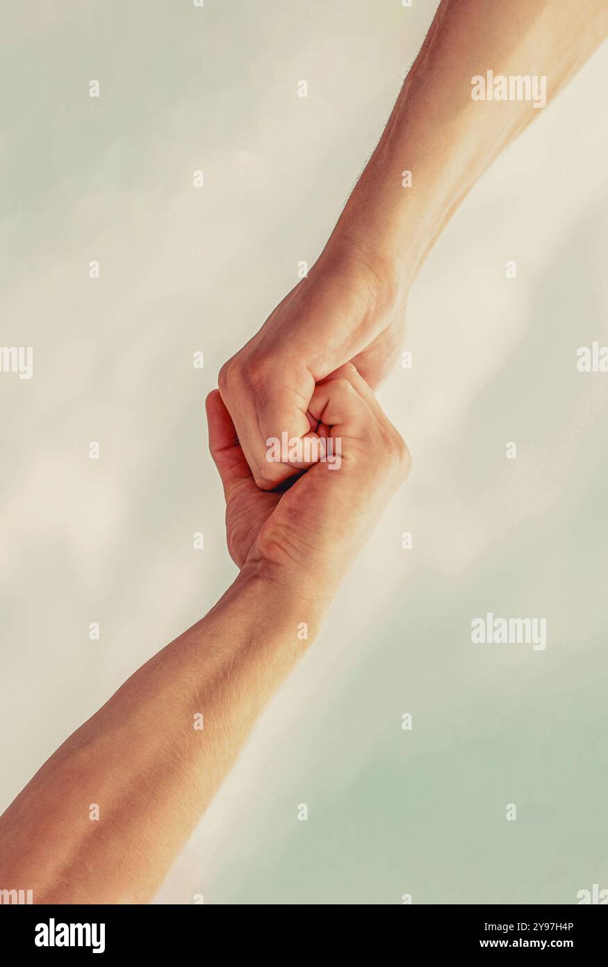 Closeup. Helping hand outstretched, isolated arm, salvation. Two hands ...