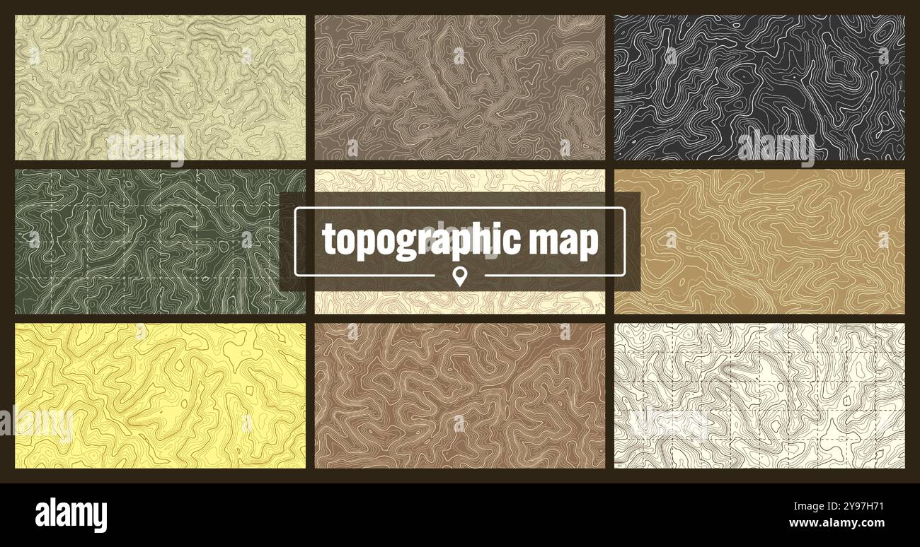 Colorful topographic map with contour lines. Geographic terrain grid ...