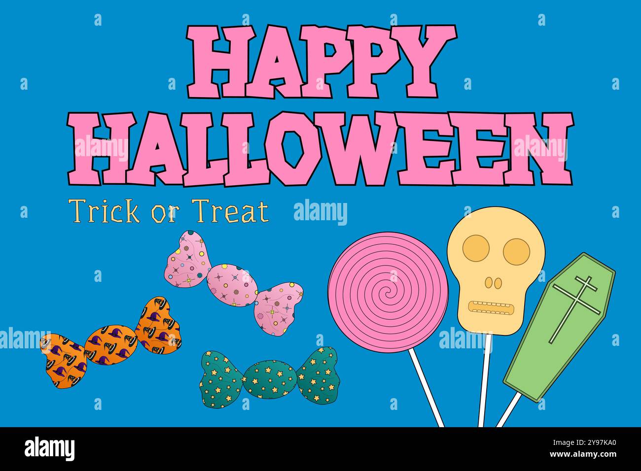 A vibrant vector illustration of Halloween-themed candies and treats ...