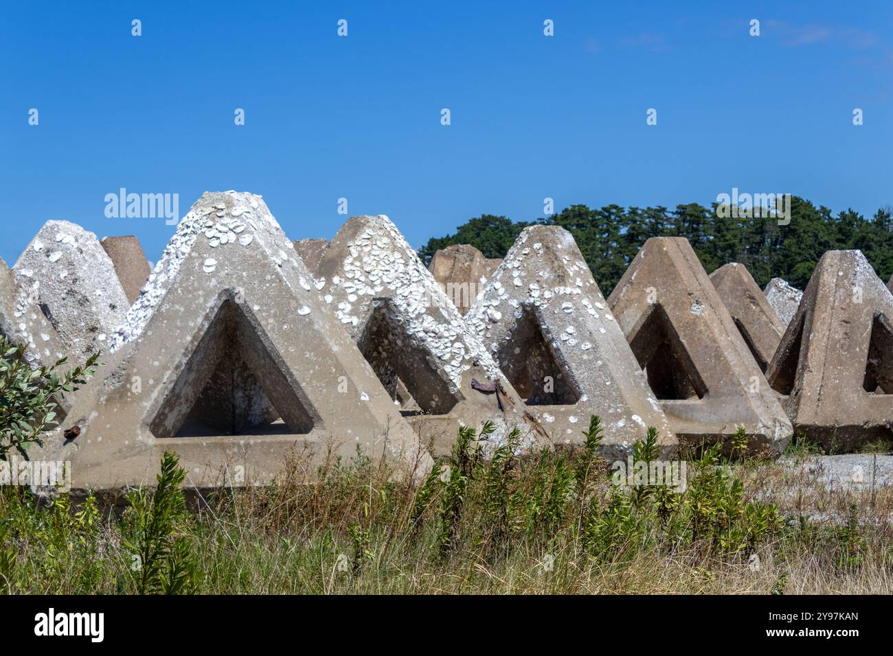 Triangular concrete breakwater blocks at Hashidate Fishing Port ...