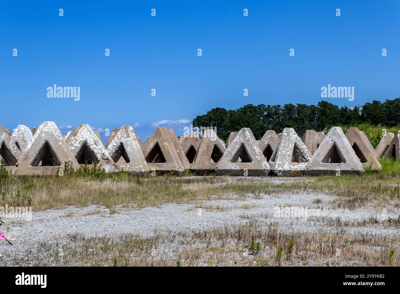 Triangular concrete breakwater blocks at Hashidate Fishing Port ...
