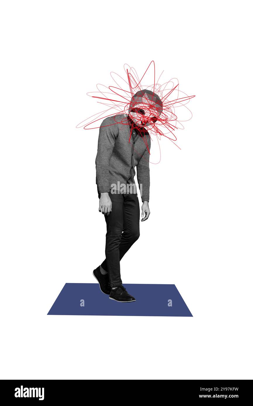 Vertical photo collage of upset man wear mask bullying stereotype ...