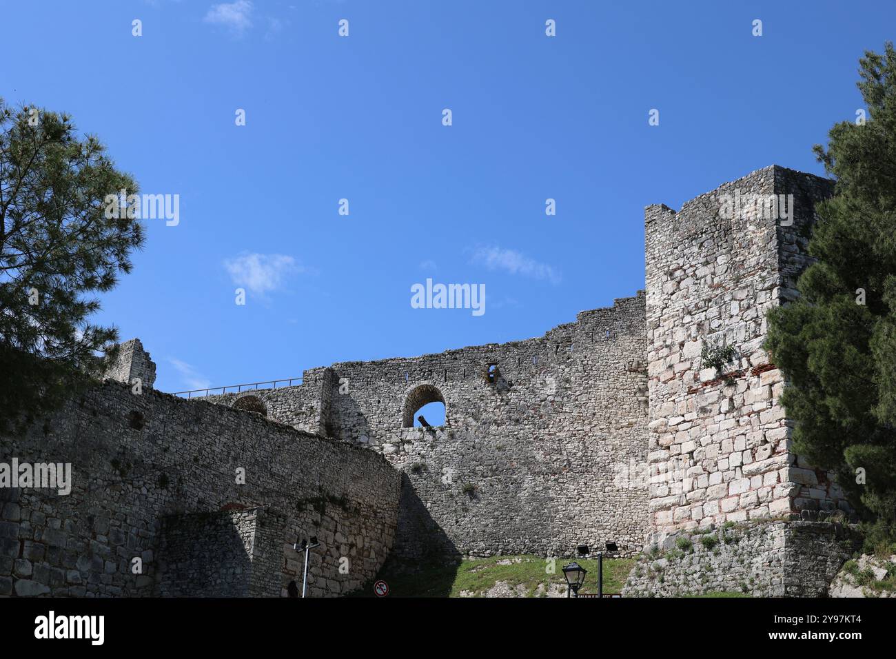 Fortress wall of the Kalaja Fortress in the Albanian city of Berat ...
