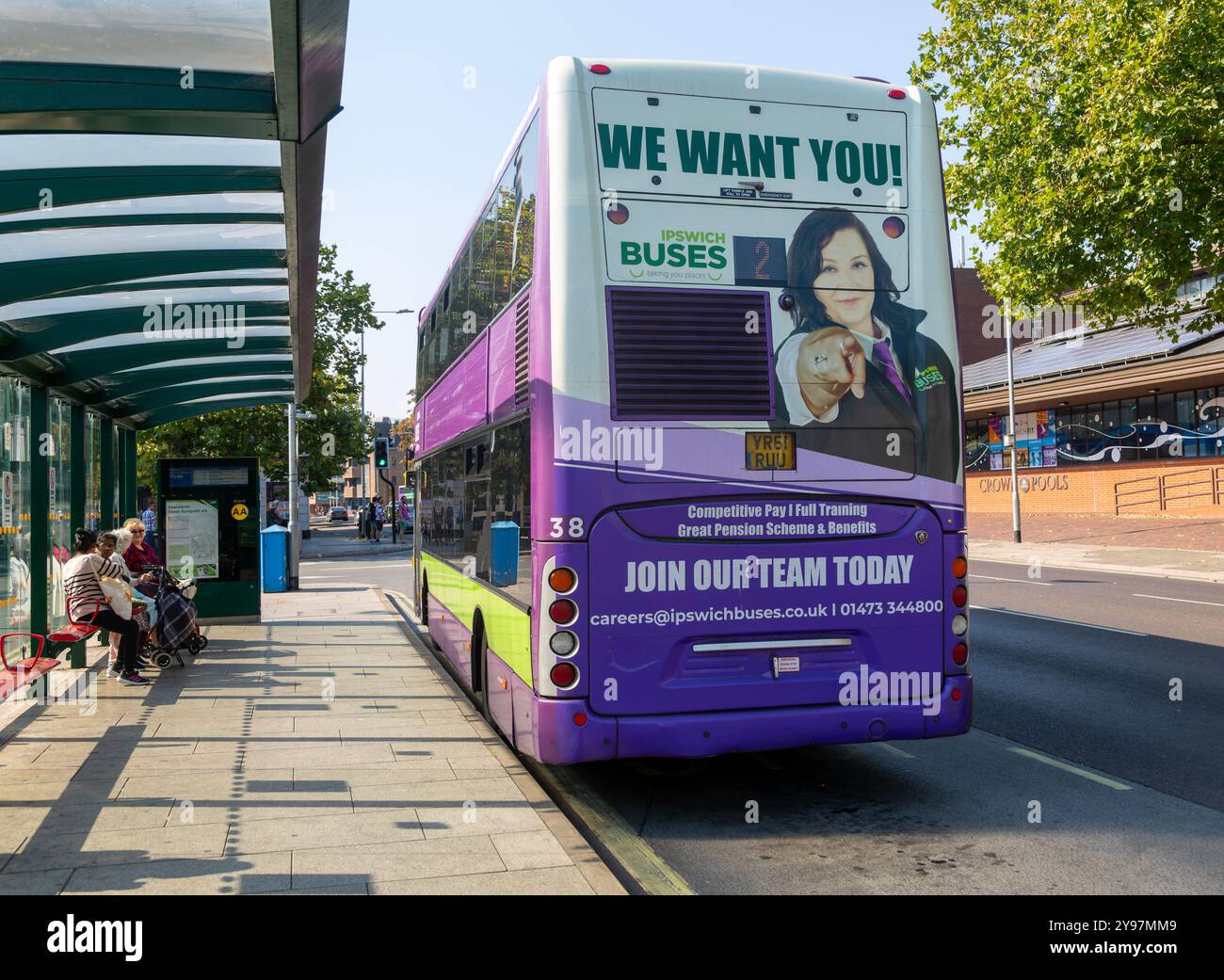 Advert on back of bus for staff vacancies, Ipswich Buses double decker ...