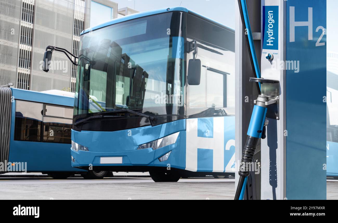 A hydrogen fuel cell bus with filling station Stock Photo - Alamy