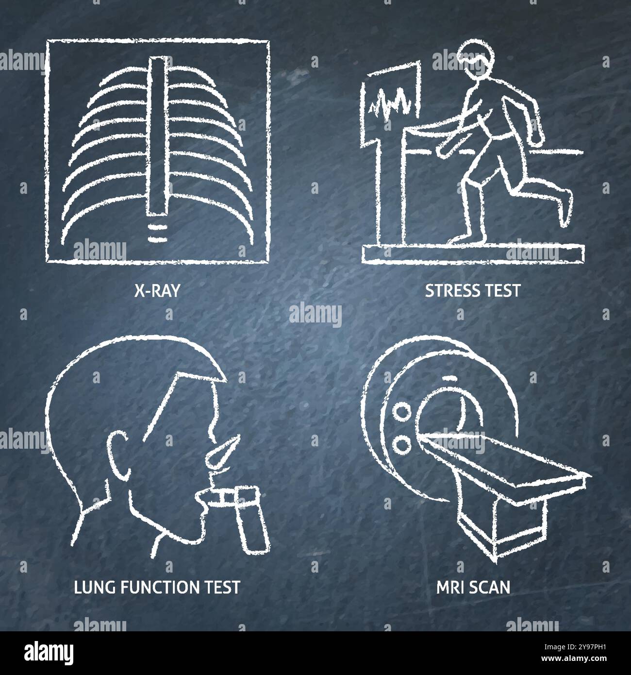 Health check-up chalkboard icon set. X-ray image, exercise stress test ...