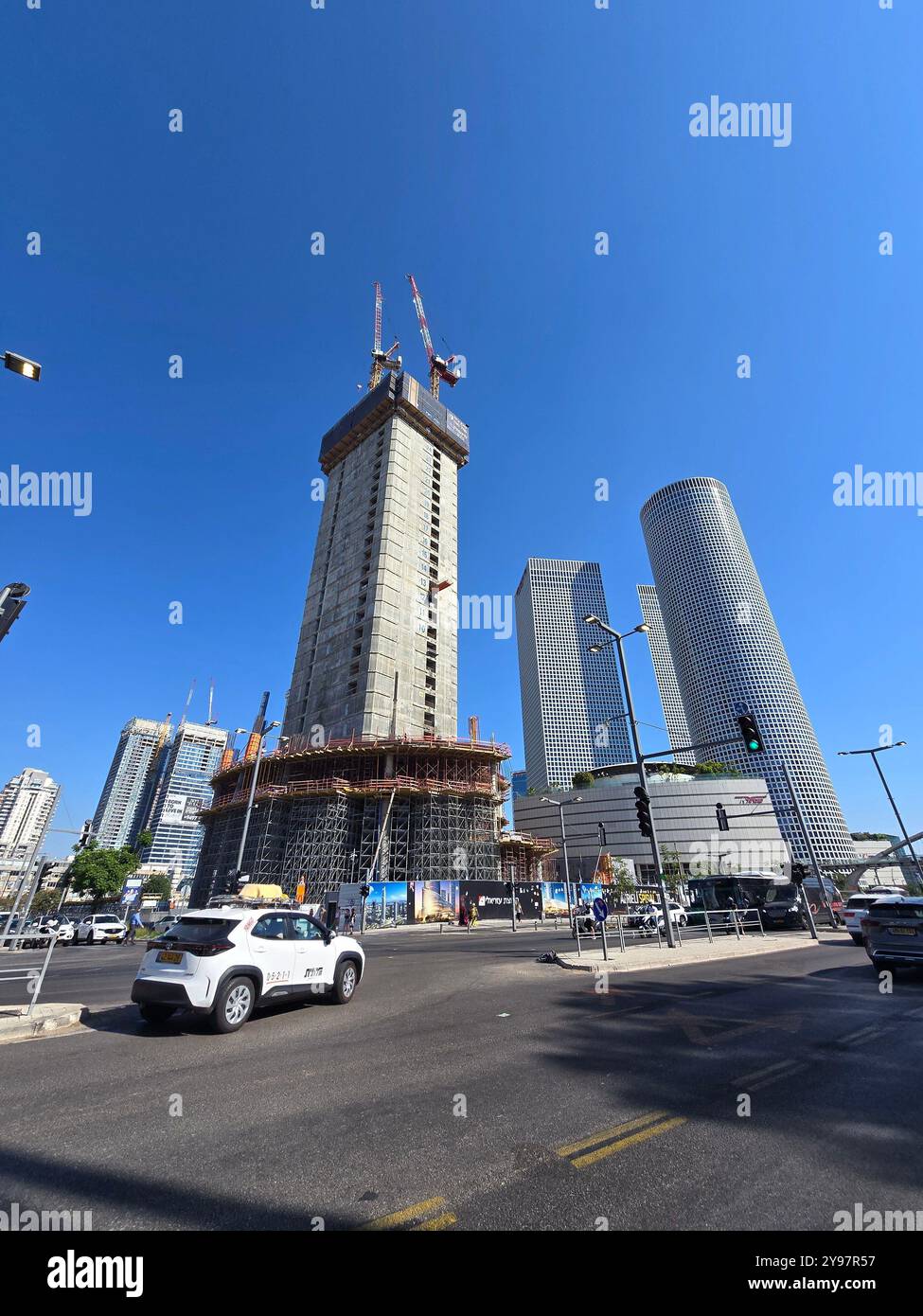 Construction of the Azrieli Spiral tower in Tel-Aviv, Israel Stock ...
