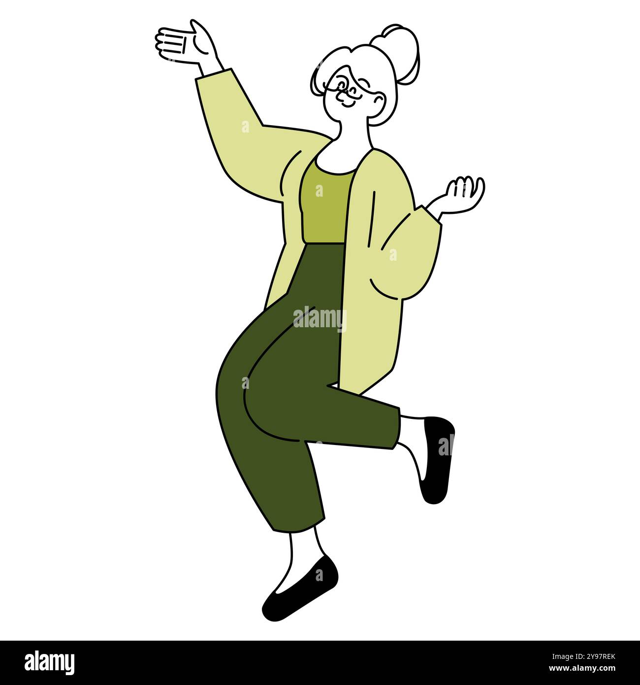 Confident older businesswoman dancing joyfully, expressing freedom and ...