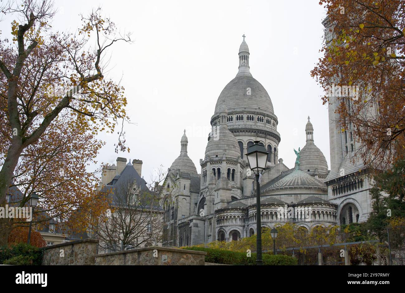 Sacre-Cour Basilica Fram by Golden Autumn Trees and Leaf Covered Ground ...