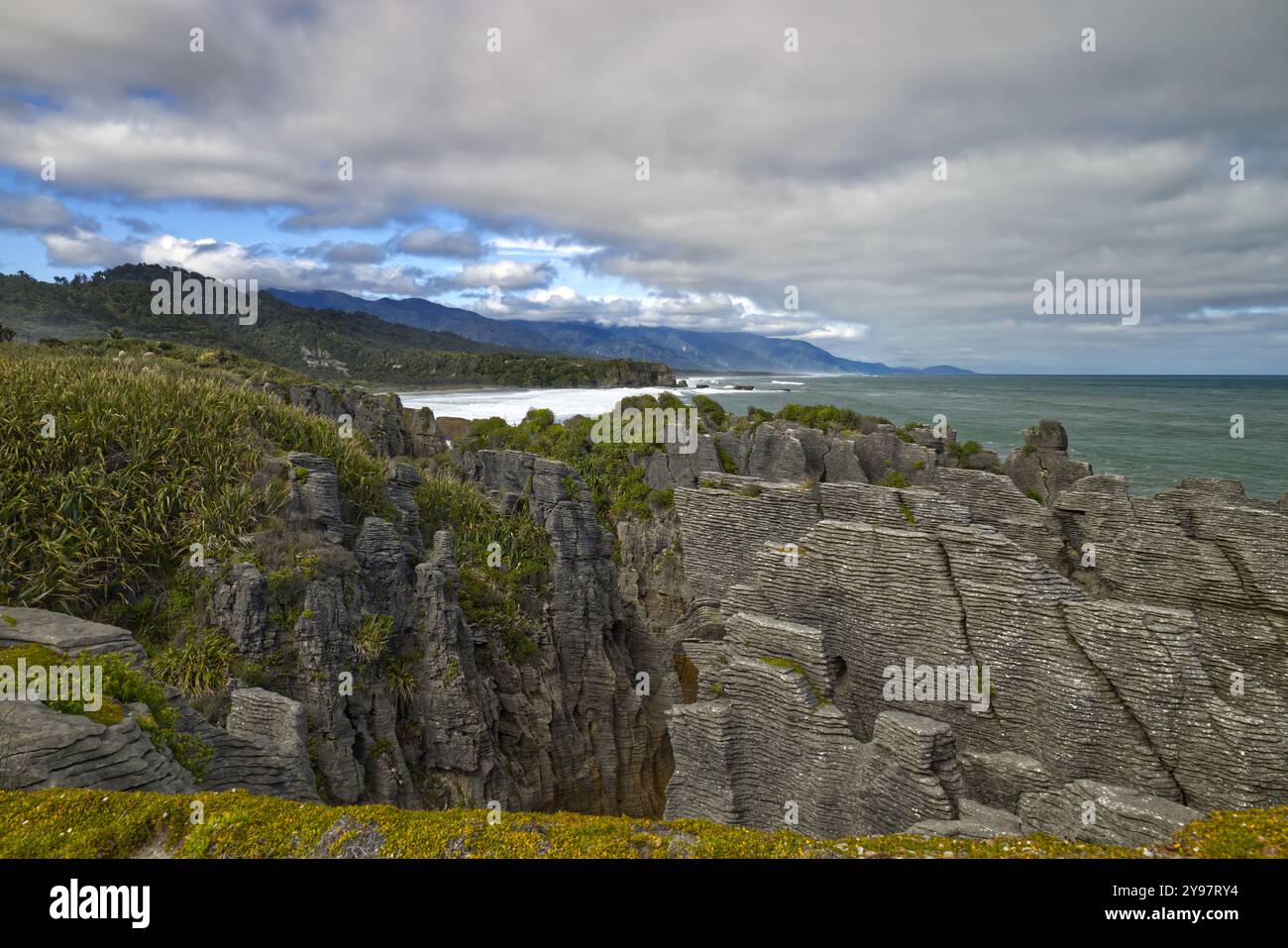 Distinctive limestone landscape of pancake shaped rock formations at ...
